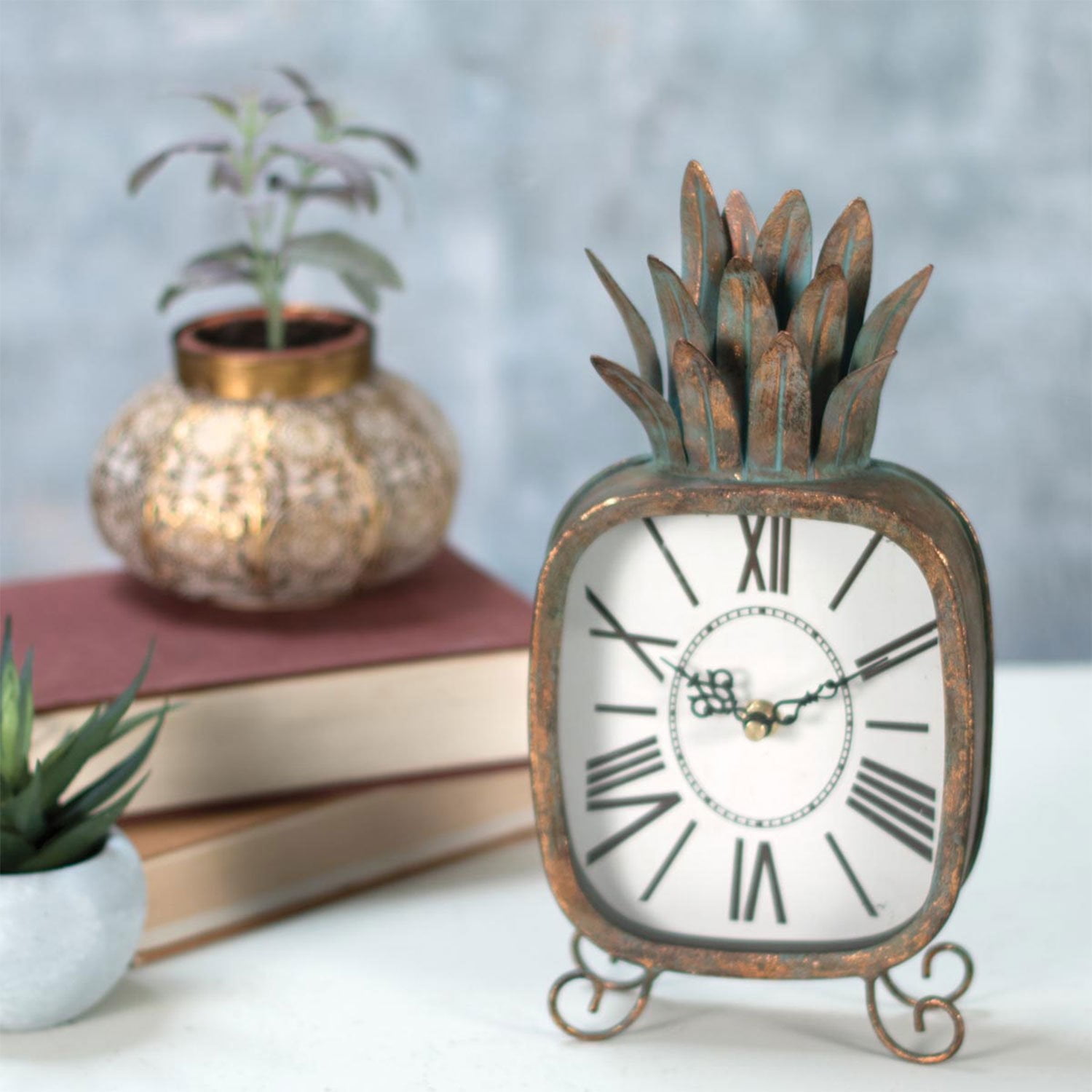 Foreside Home & Garden Copper Patina Pineapple Table Clock, Metal ...