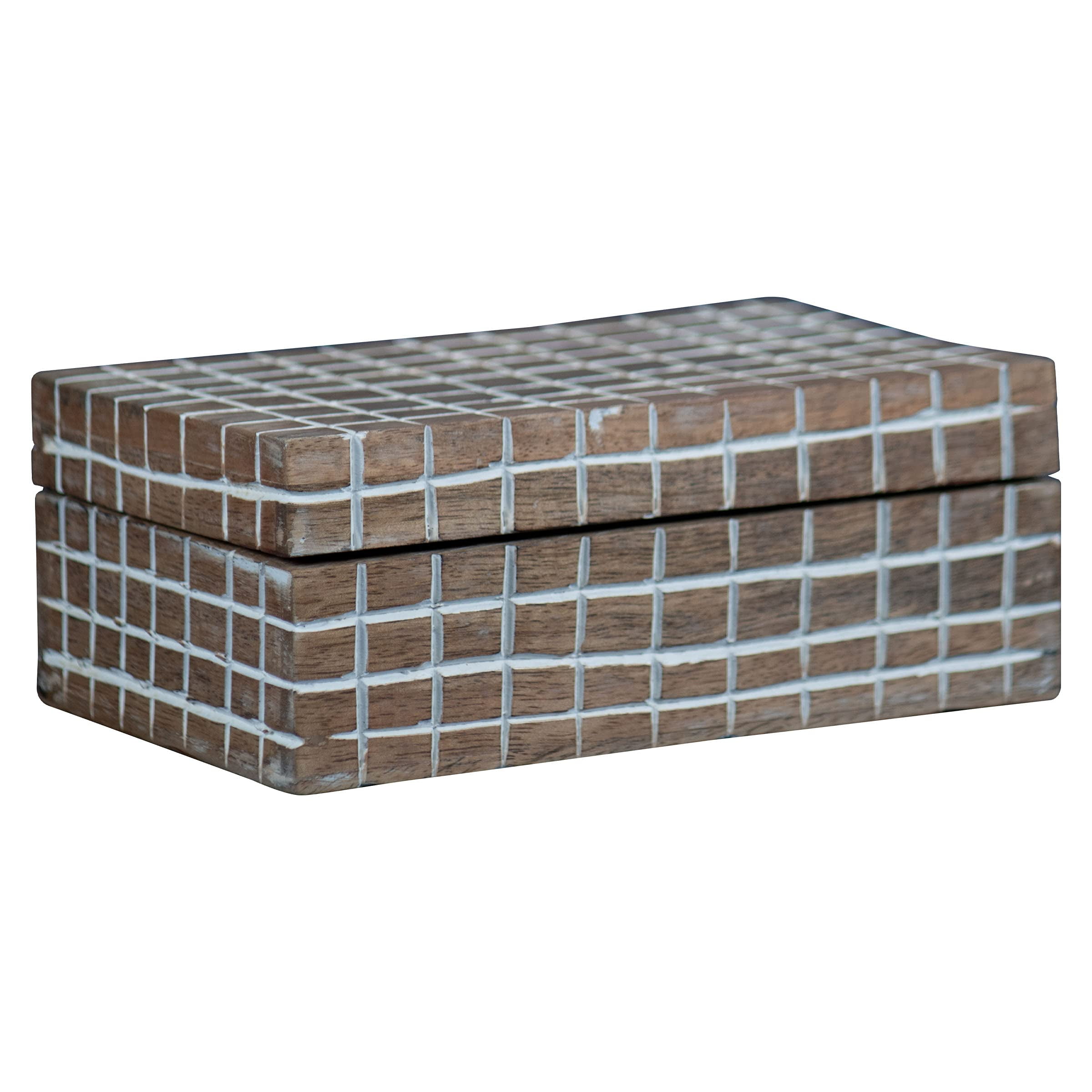 Foreside Home & Garden Handcarved Plaid 6x4 Lidded Decorative Wood ...