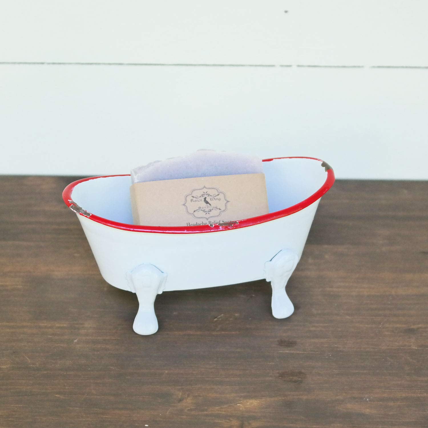 Foreside Home & Garden Red Distressed Rim White Enamel Bathtub Soap ...