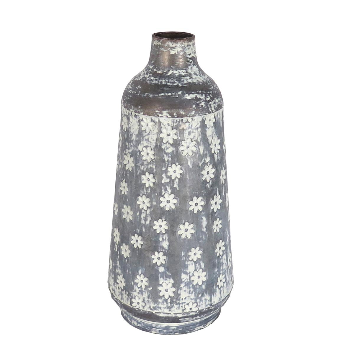 Foreside Home & Garden Rustic Whitewashed Floral Galvanized Metal ...
