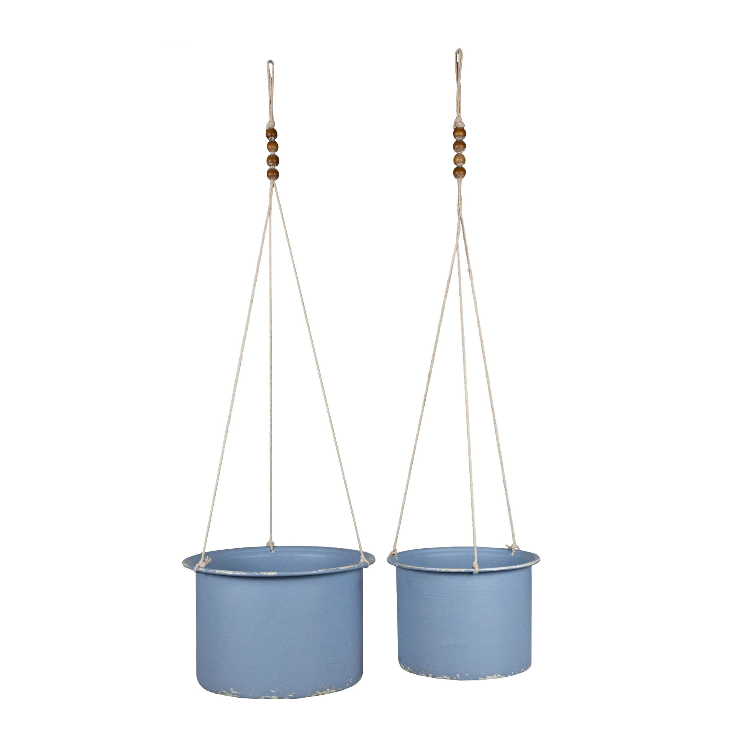 Foreside Home & Garden Set of 2 Hanging Planters Blue Metal, Wood ...