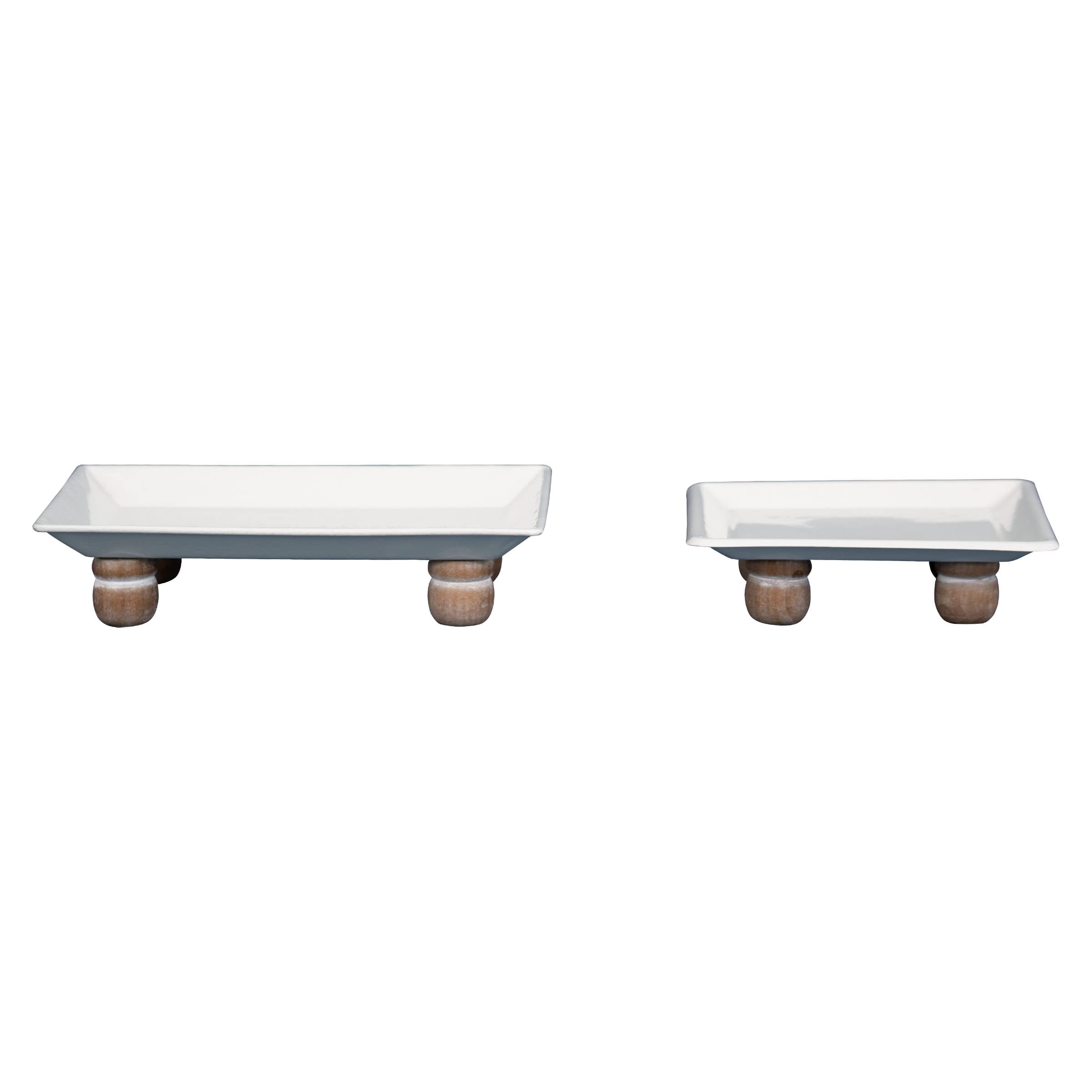 Foreside Home & Garden Set of 2 White Trinket Trays with Wood Feet ...