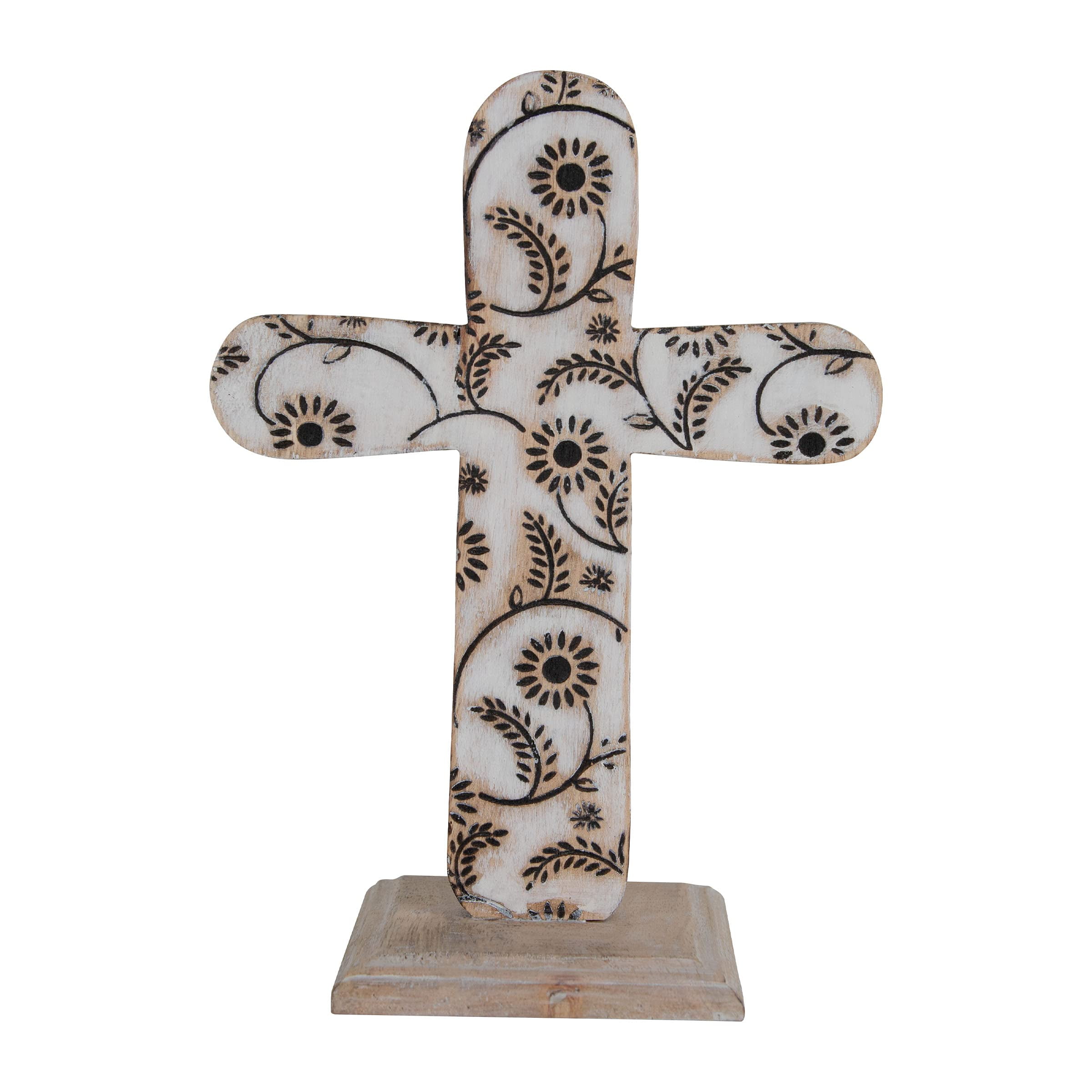 Foreside Home & Garden White Floral Wood Cross Decorative Tabletop ...