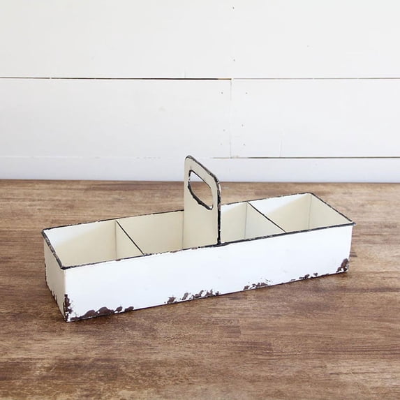 Foreside Home & Garden White Rustic Enamel Slotted Decorative Tray ...