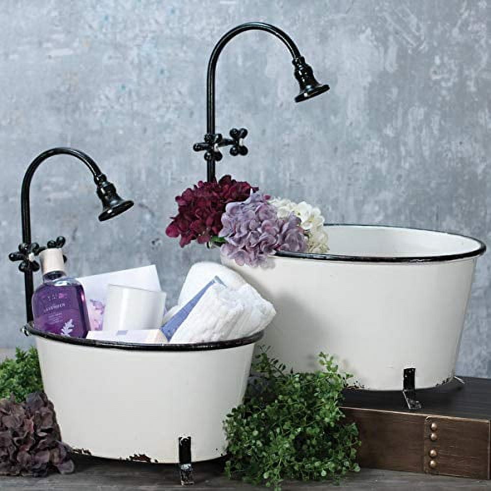 Foreside Home & Garden White Set of 2 Black Rim Enamel Bathtub Planters ...
