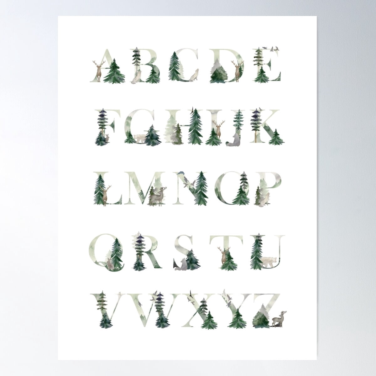 Forest Alphabet Poster Wall Art, Modern Wall Decor For Living Room ...