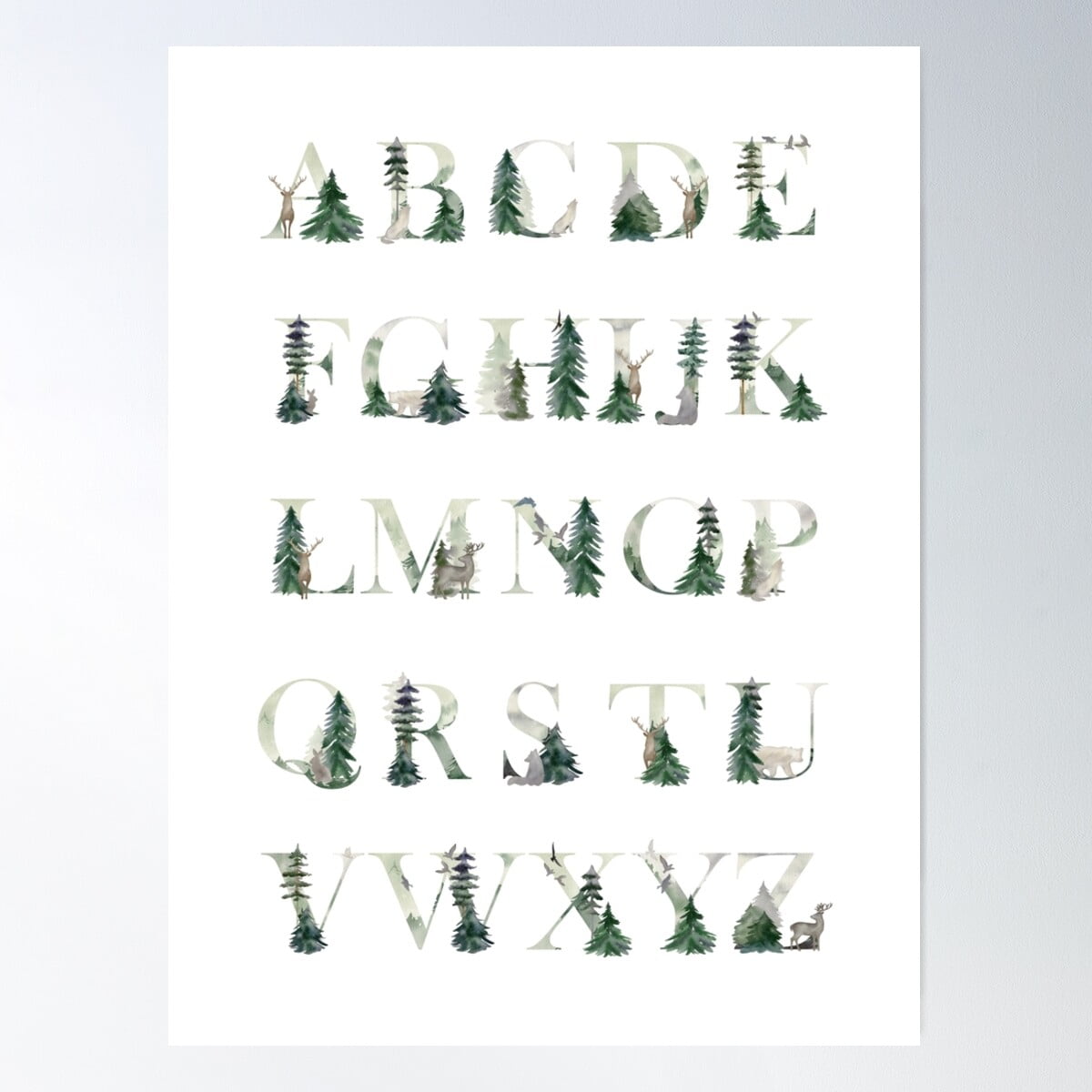 Forest Alphabet Poster Wall Art, Modern Wall Decor For Living Room ...