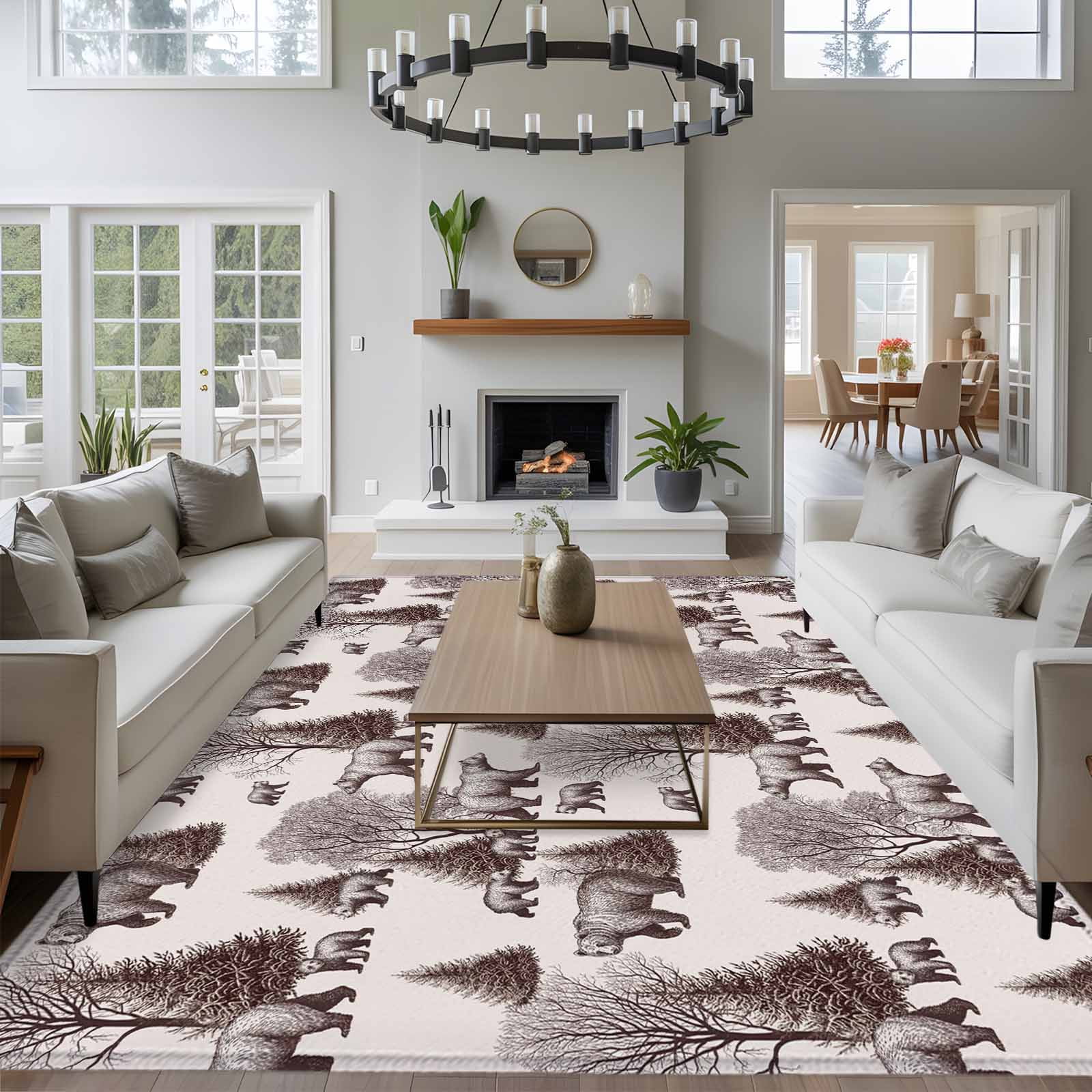 Forest Animal 8x10 Area Rug for Living Room Sectional Sofa, Brown Bear ...