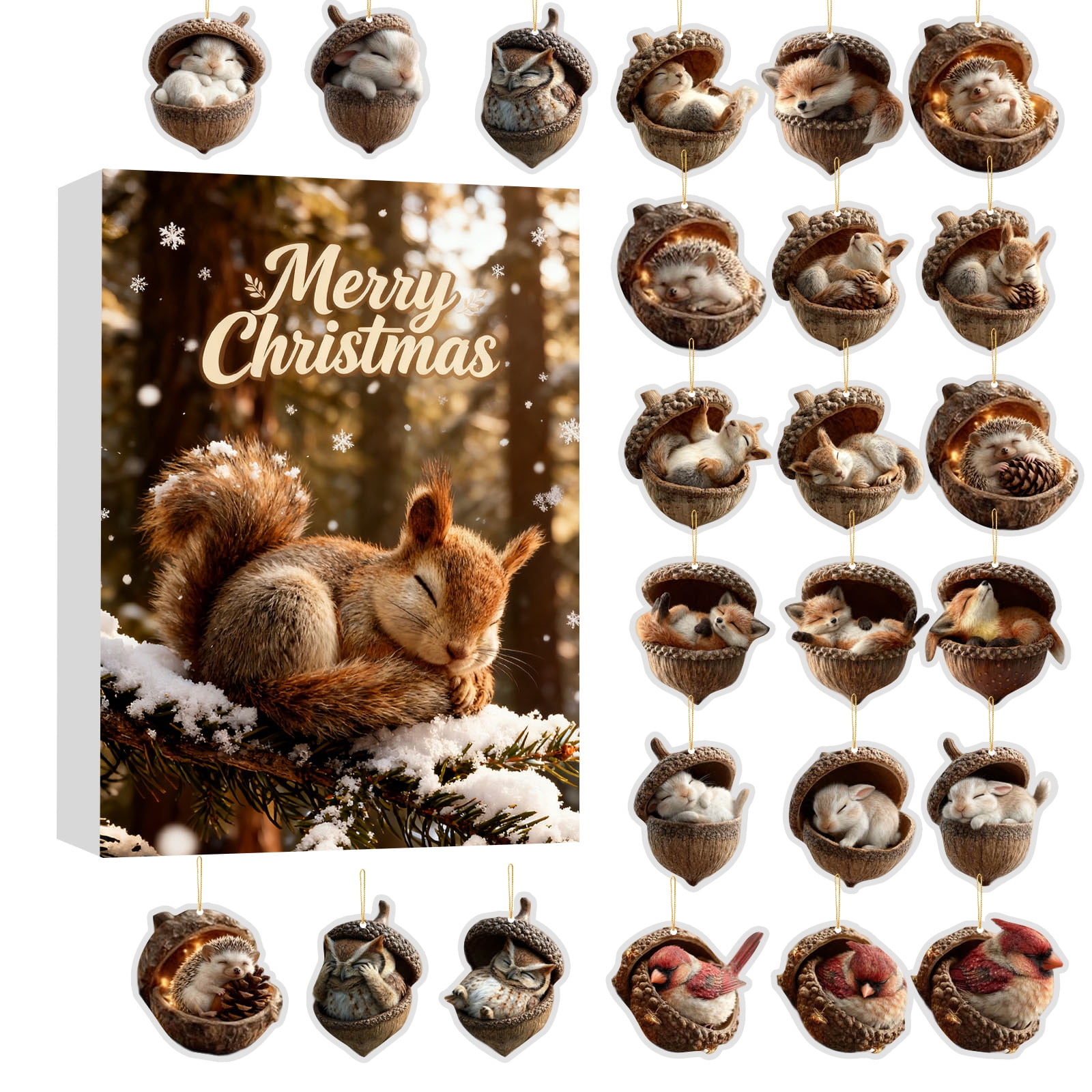 Forest Animal Acorn Ornaments Advent Calendar -24 Days Christmas ...
