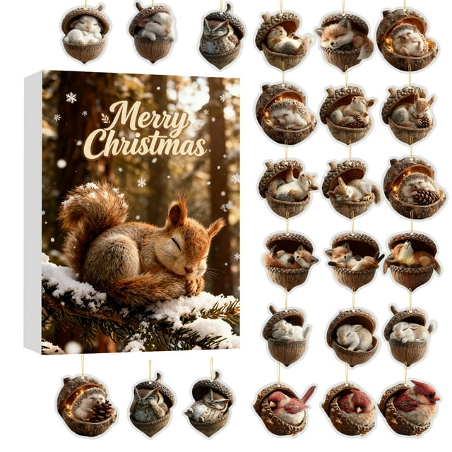 Forest Animal Acorn Ornaments Advent Calendar -24 Days Christmas ...