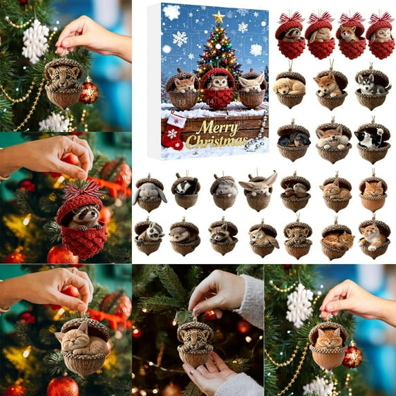 Forest Animal Acorn Ornaments Advent Calendar -24 Days Christmas Countdown Forest Animal Acorn ...