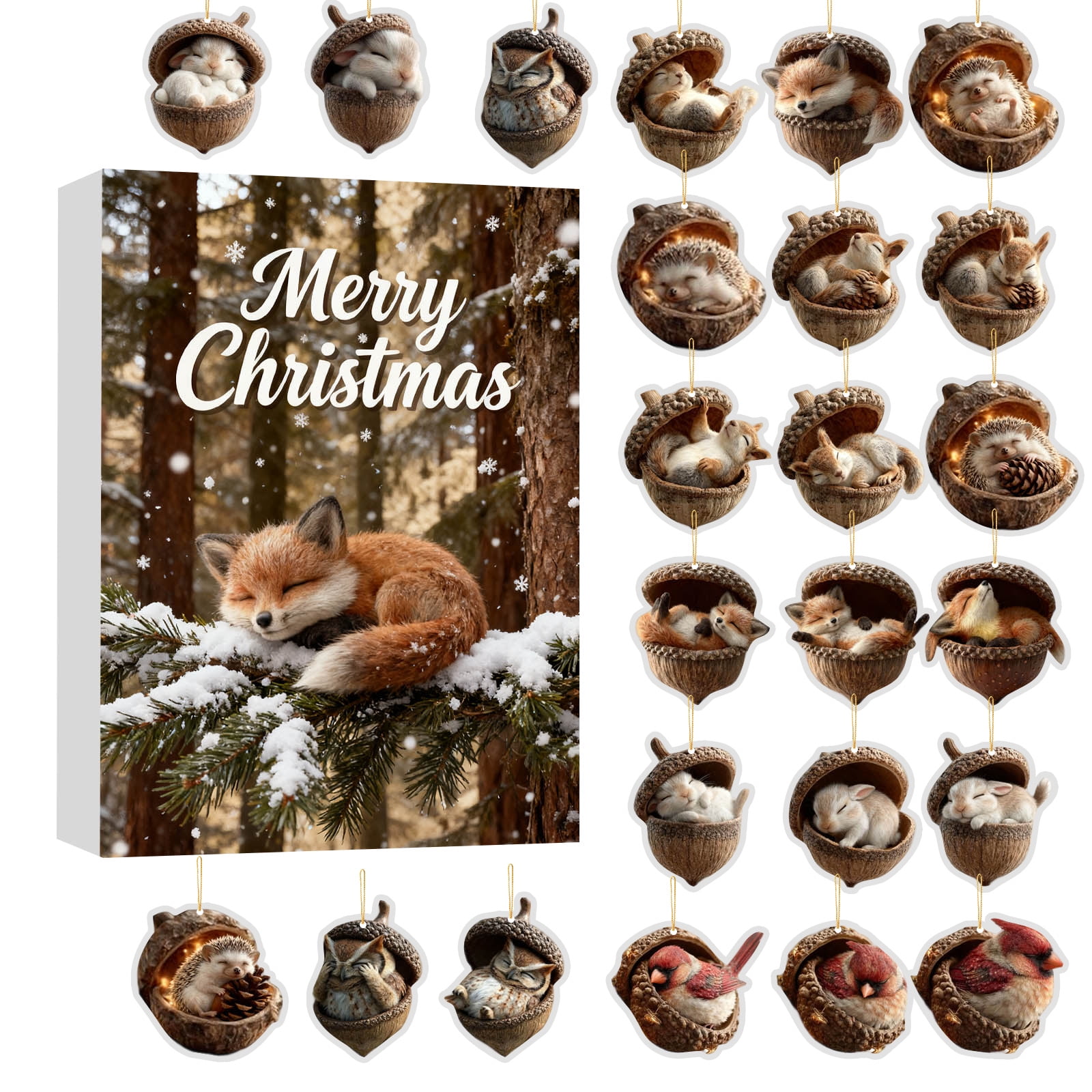 Forest Animal Acorn Ornaments Advent Calendar -24 Piece Collectible 2d ...