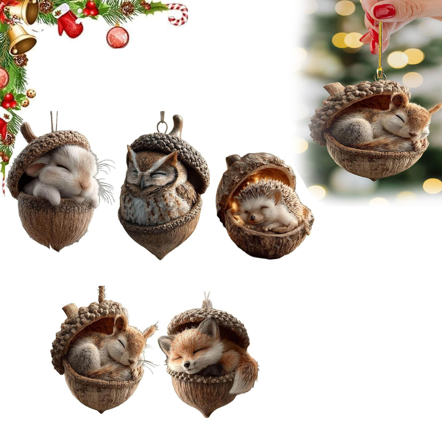 Forest Animal Acorn Ornaments Christmas Decorations– Cozy Forest ...