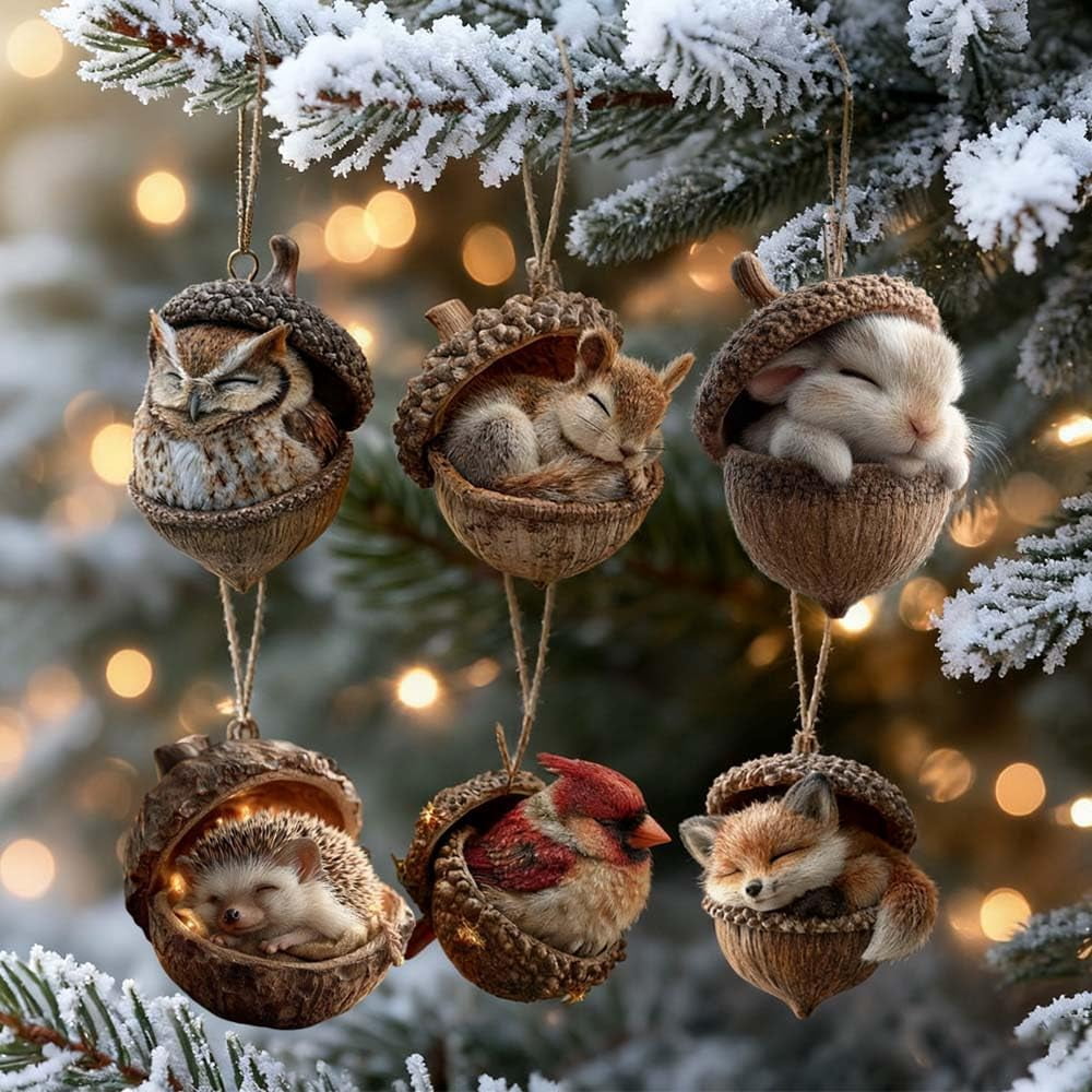 Forest Animal Acorn Ornaments Cozy Forest Christmas Ornaments,Woodland ...