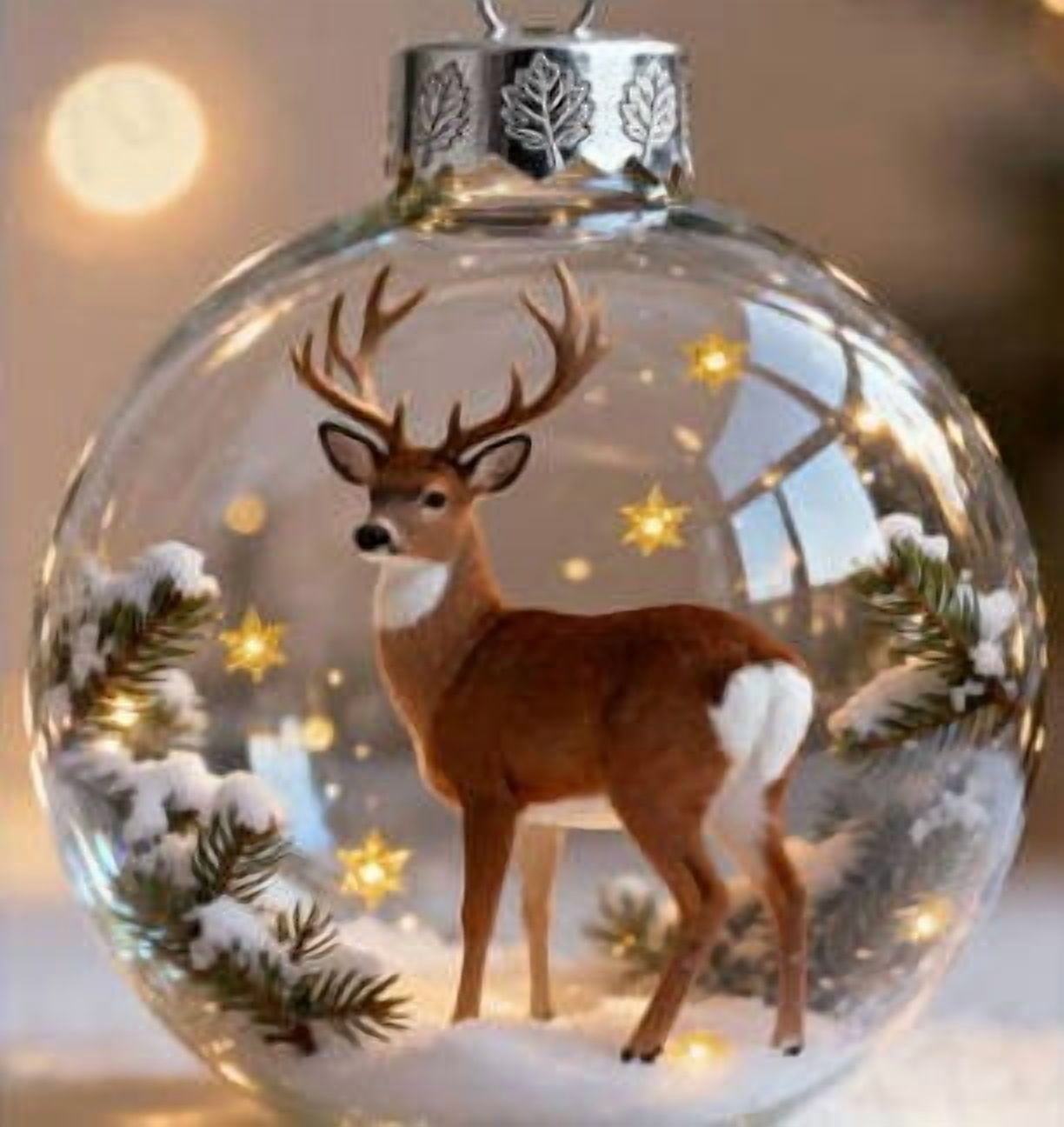 Forest Animal Christmas Glass Ornament Ball - Snow Globe Style Hanging ...