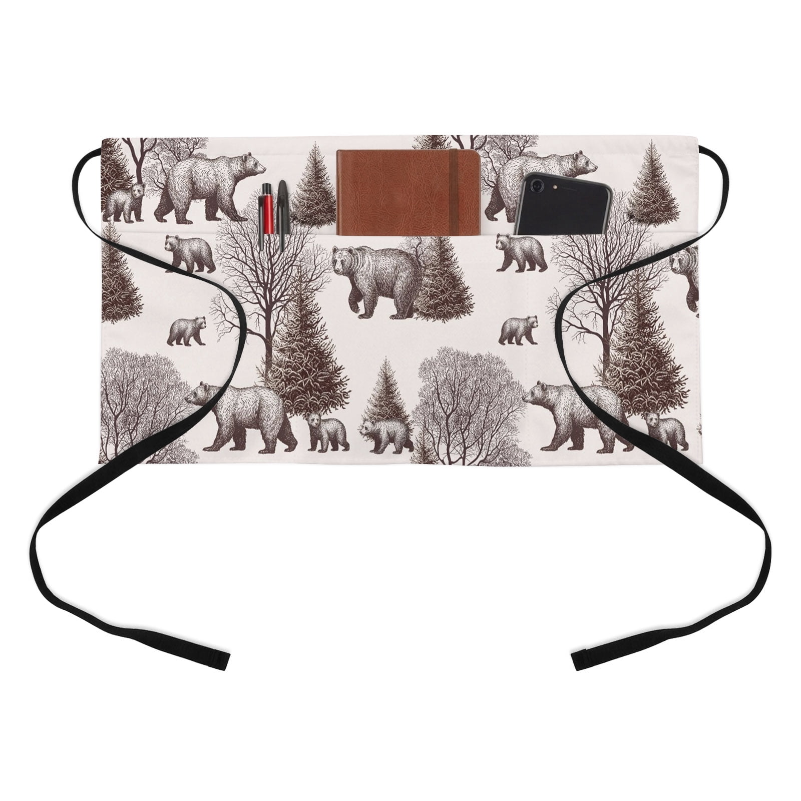 Forest Animal Kitchen Restaurant Half Waist Apron, Brown Bear Tree ...