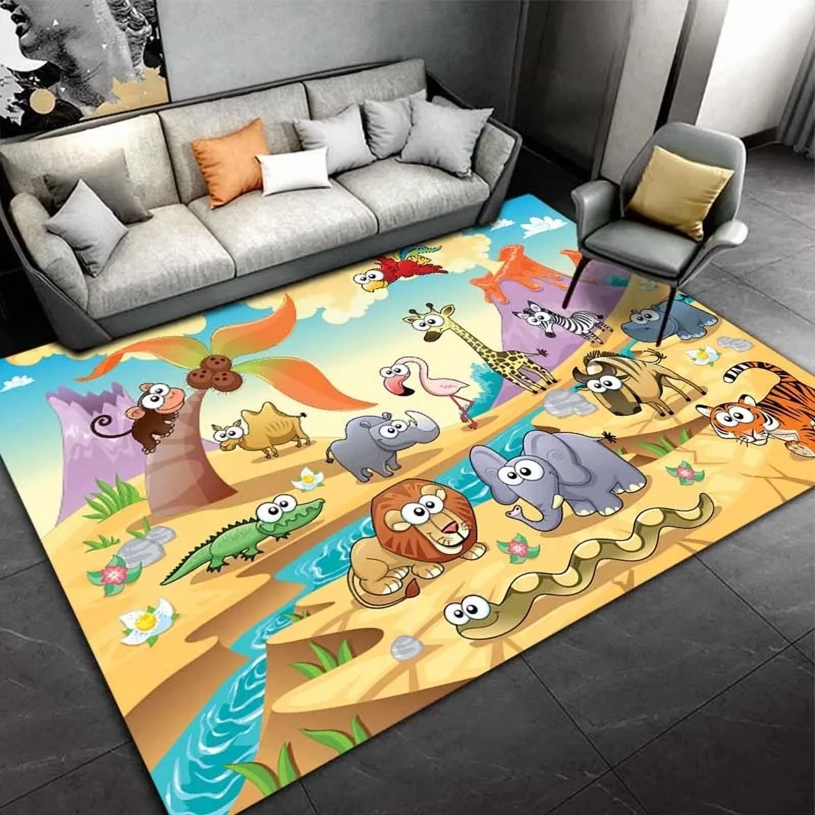Forest Animal Pattern Rug for Crawling Pad r Carpet Cartoon Jungle ...