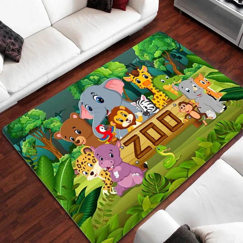 Forest Animal Pattern Rug for Crawling Pad r Carpet Cartoon Jungle ...