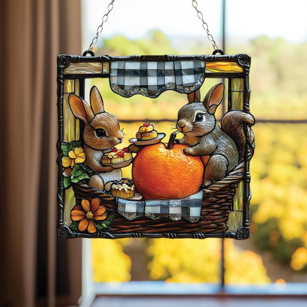 Forest Animal Picnic Suncatcher, Acrylic Hanging Art with Rabbit ...