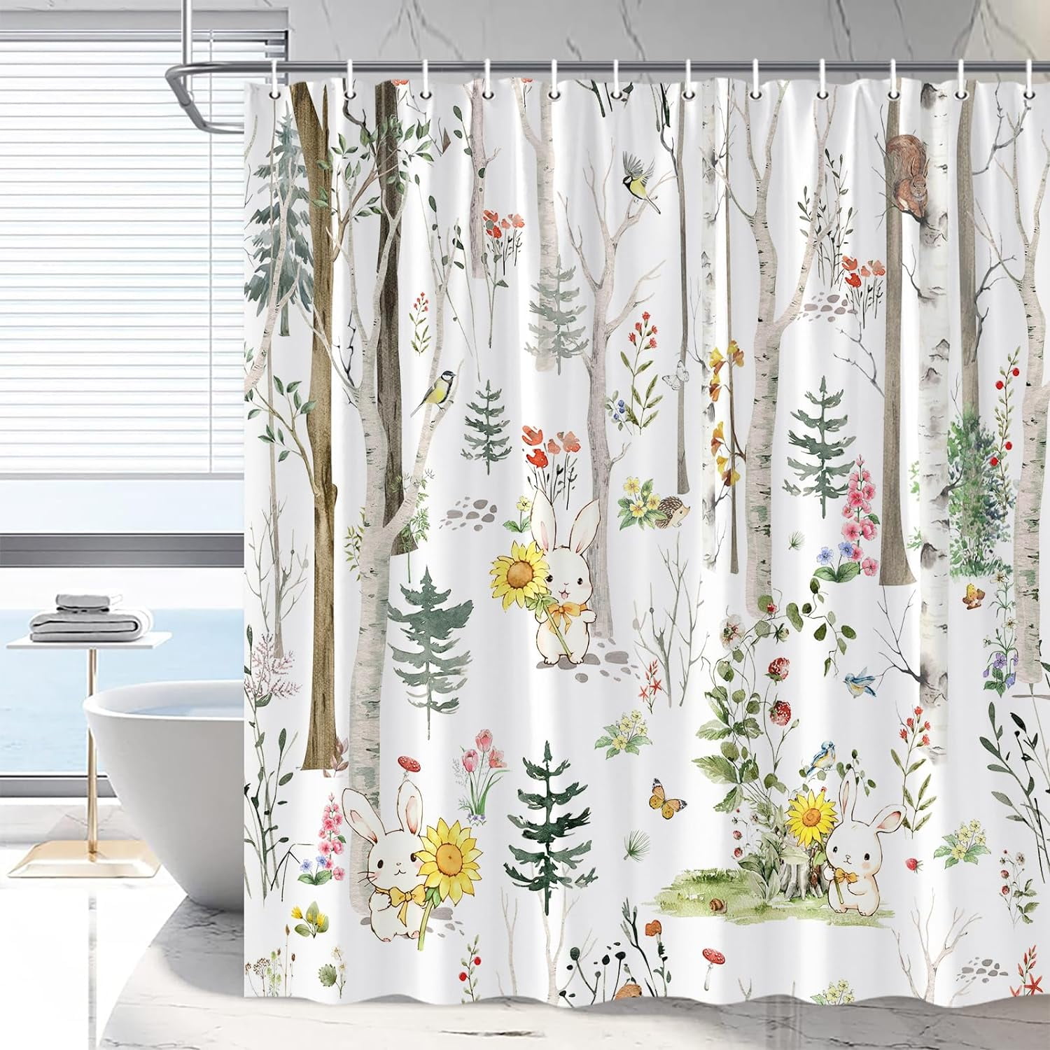 Forest Animal Shower Curtain Rabbit Sunflower Rustic Forest Bathroom ...