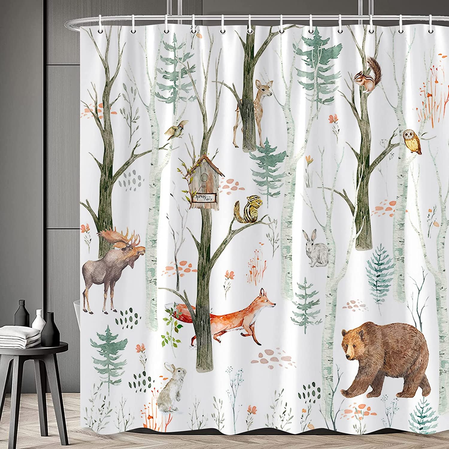 Forest Animal Shower Curtain Rustic Forests Bathroom Curtains Moose ...