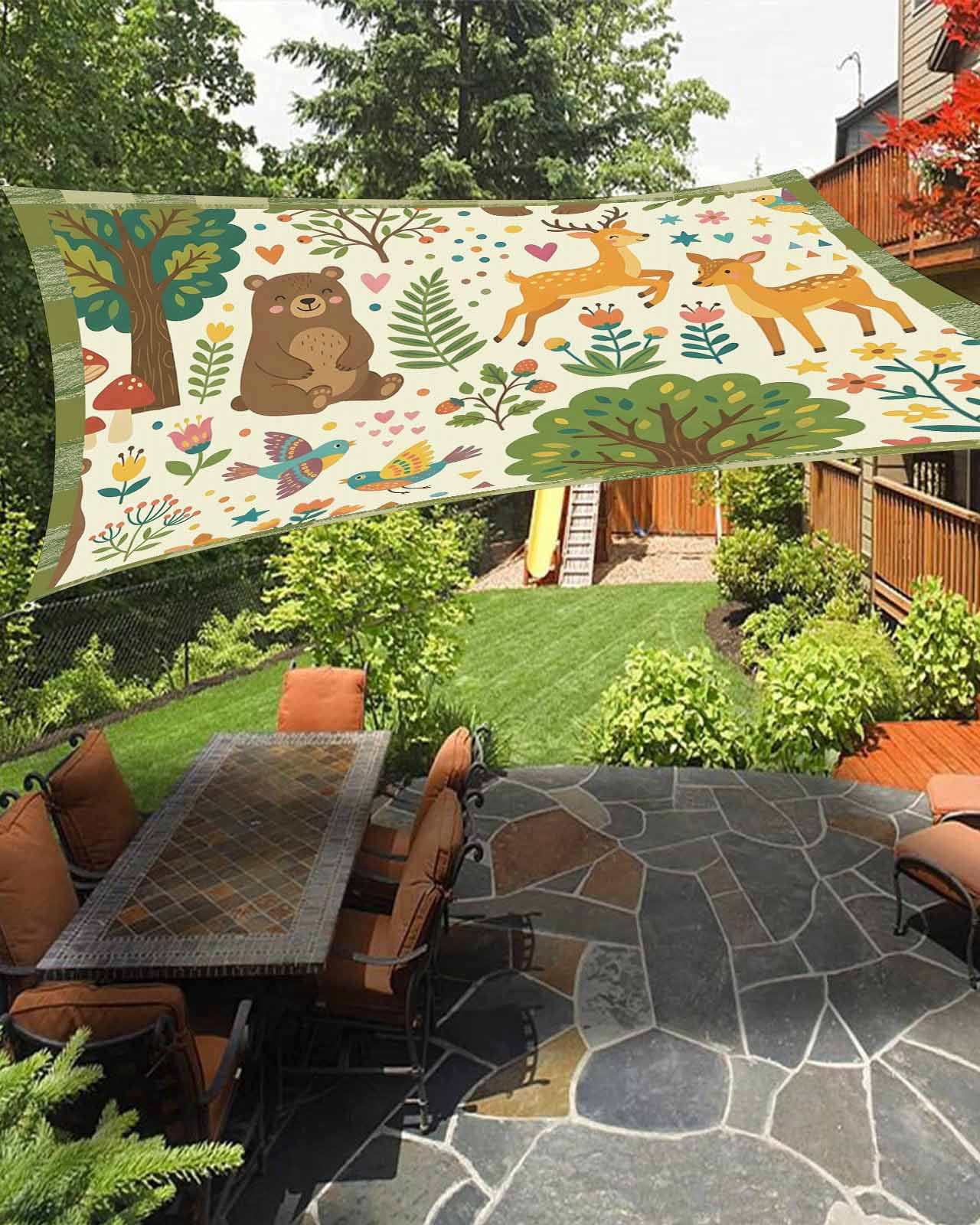 Forest Animal Sun Shade Sail 6.5'X10' Bear Deer Bird Green Tree Pink ...