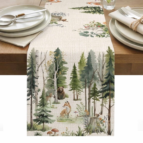 Forest Animal Table Runner 13 x 90 Inch, Woodland Trees Bear Fox Deer ...