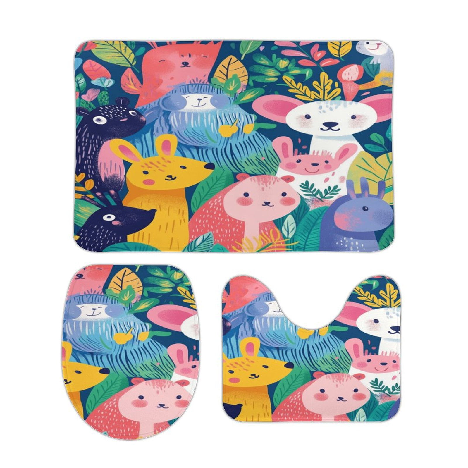 Forest Animals (25) Bathroom Mats Set 3-piece Bath Mats , Washable Deck ...