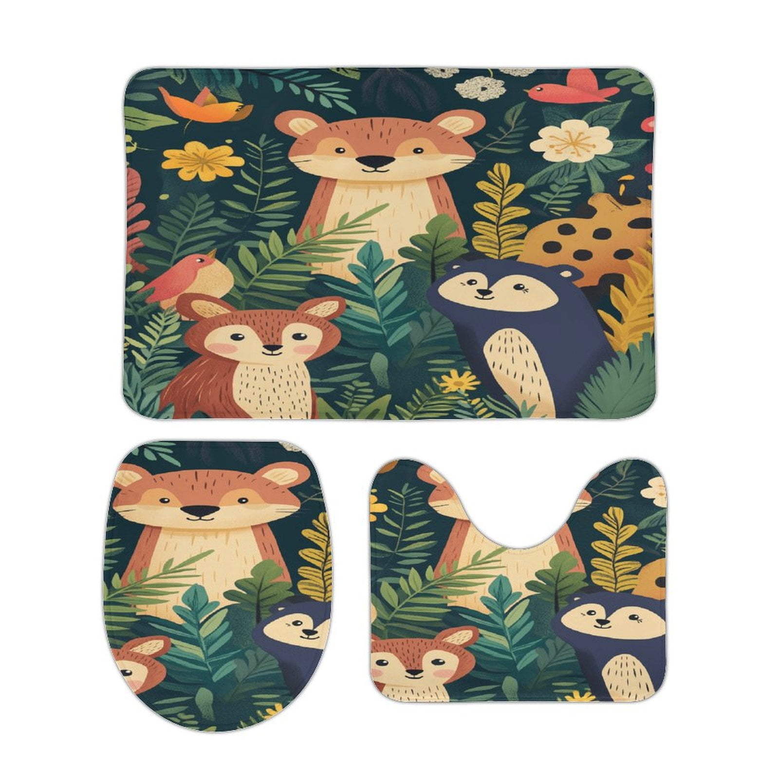 Forest Animals (29) Bathroom Mats Set 3-piece Bath Mats , Washable Deck ...