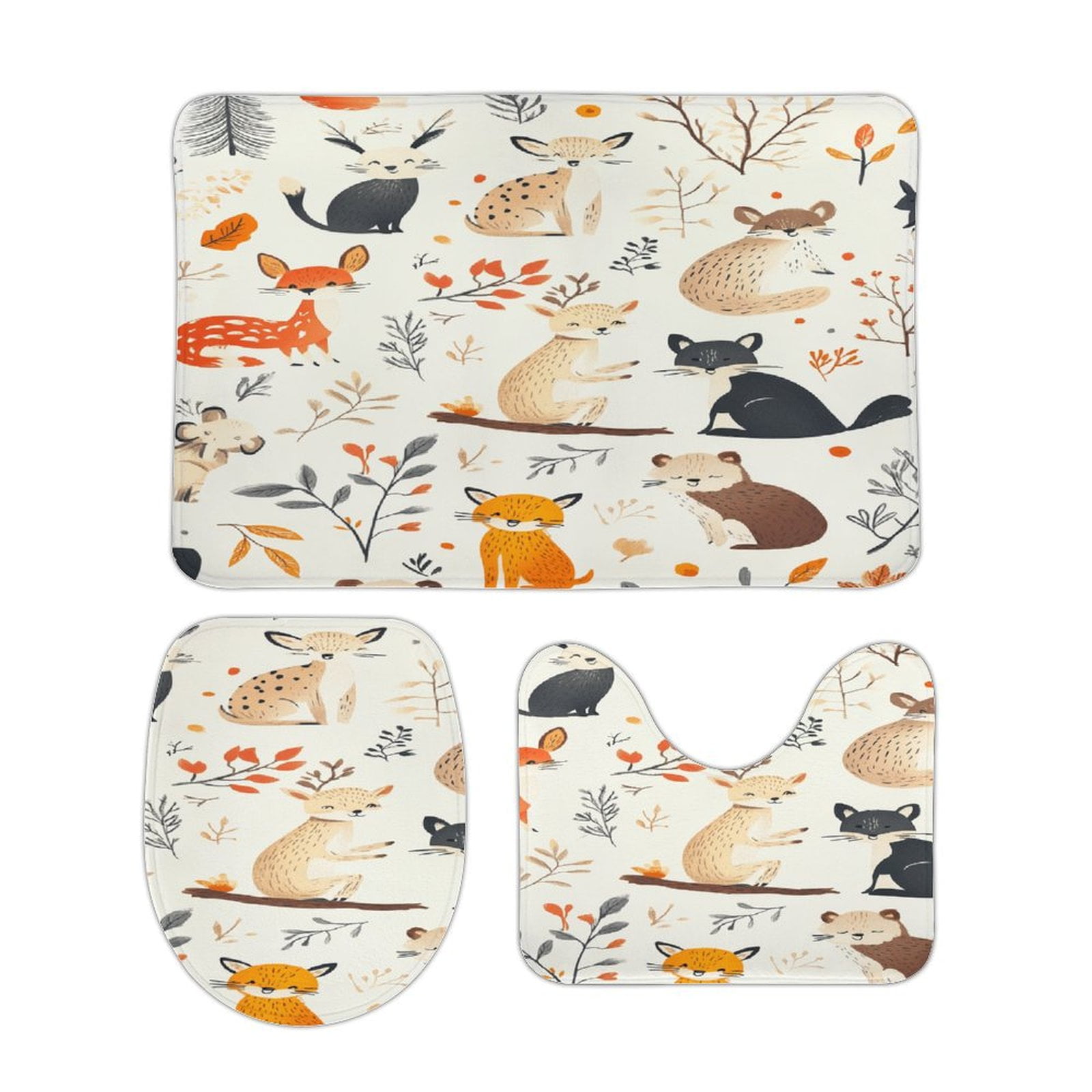 Forest Animals (44) Bathroom Mats Set 3-piece Bath Mats , Washable Deck ...
