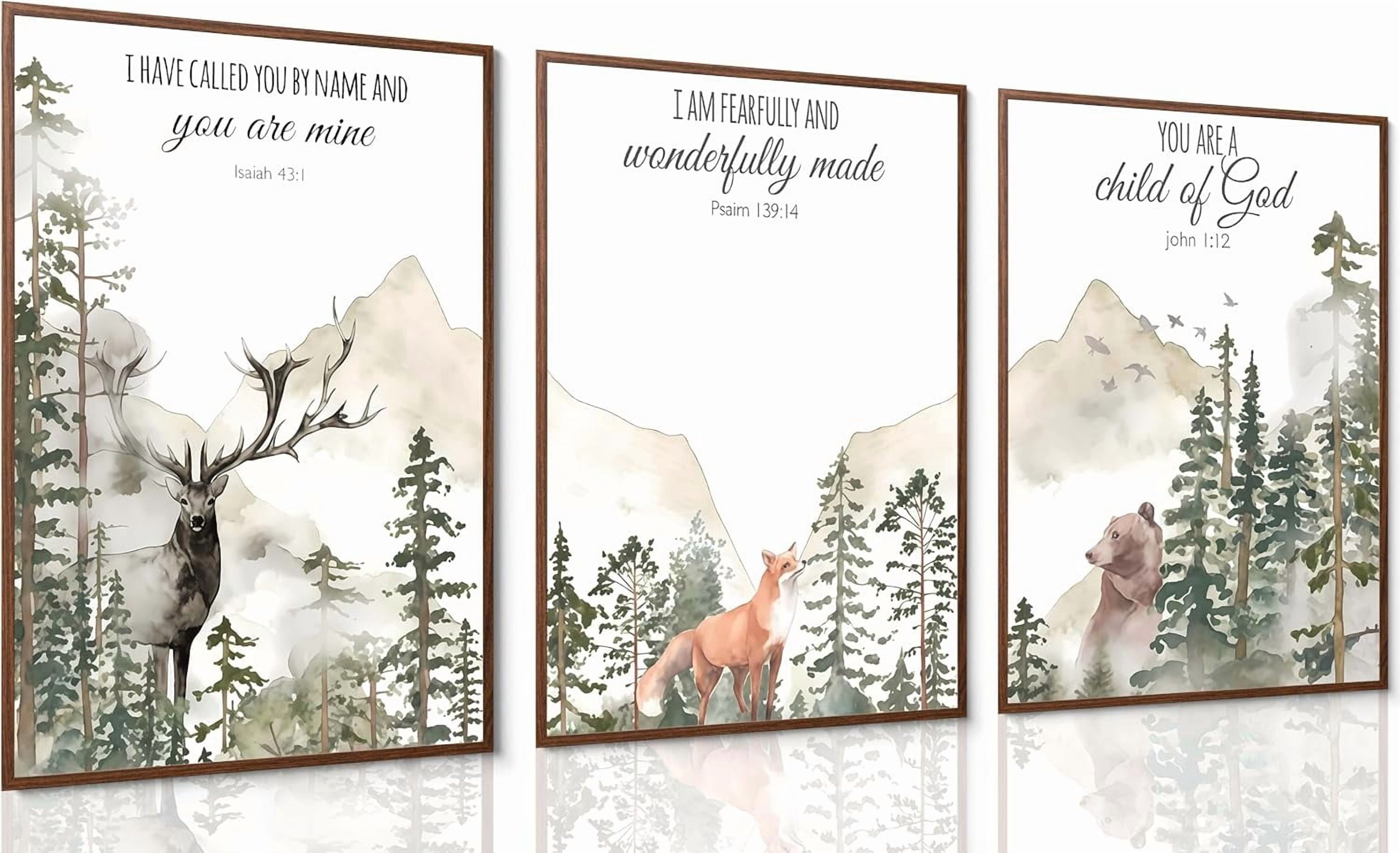 Forest Animals Bible Verse Wall Art Misty Forest Deer Bear Fox ...