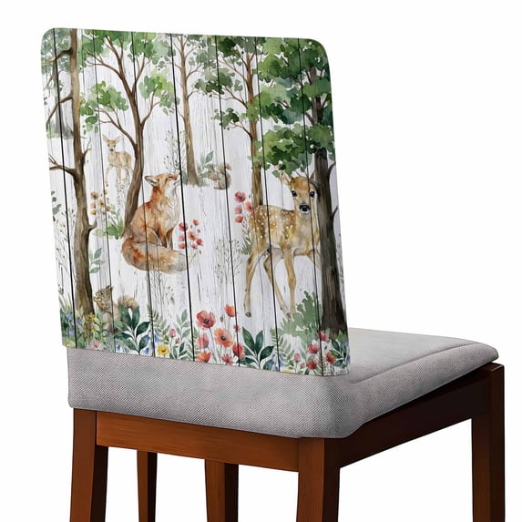 Forest Animals Chair Covers Set of 1 Small Deer Fox Squirrels Flower ...