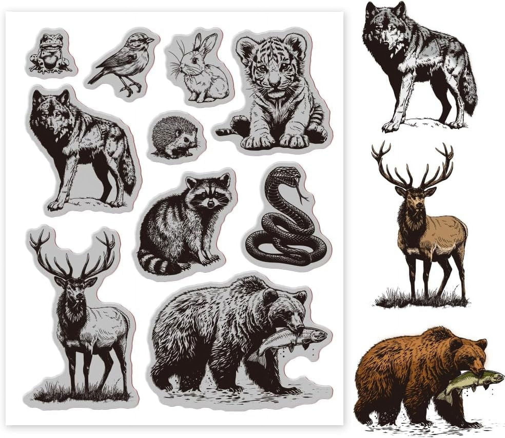 Forest Animals Cling Rubber Stamp 7.09x8.66inch Wolf Tiger Bear Deer ...
