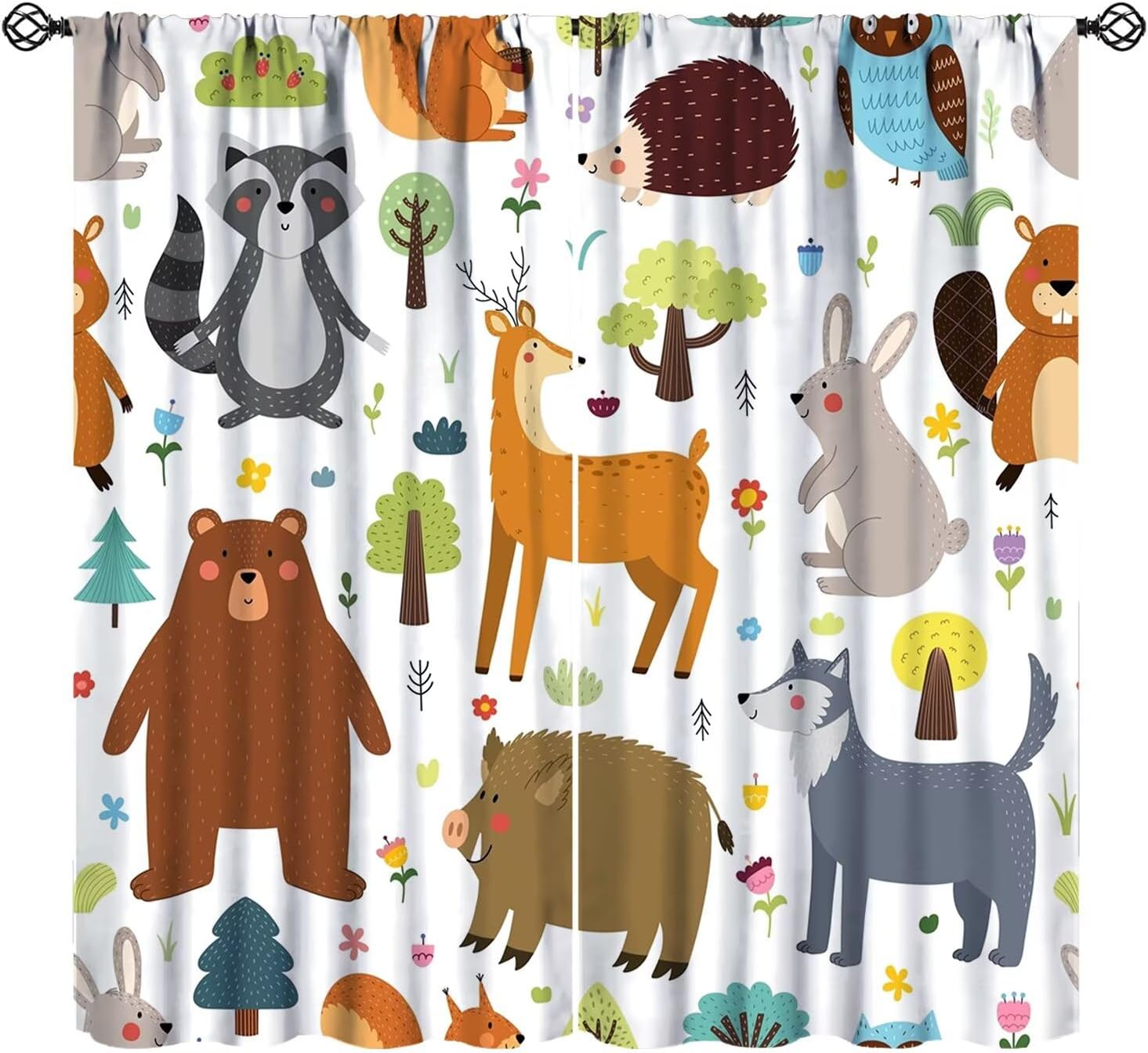 Forest Animals Kids Blackout Curtains Cartoon Cute Bear Deer Squirrel ...