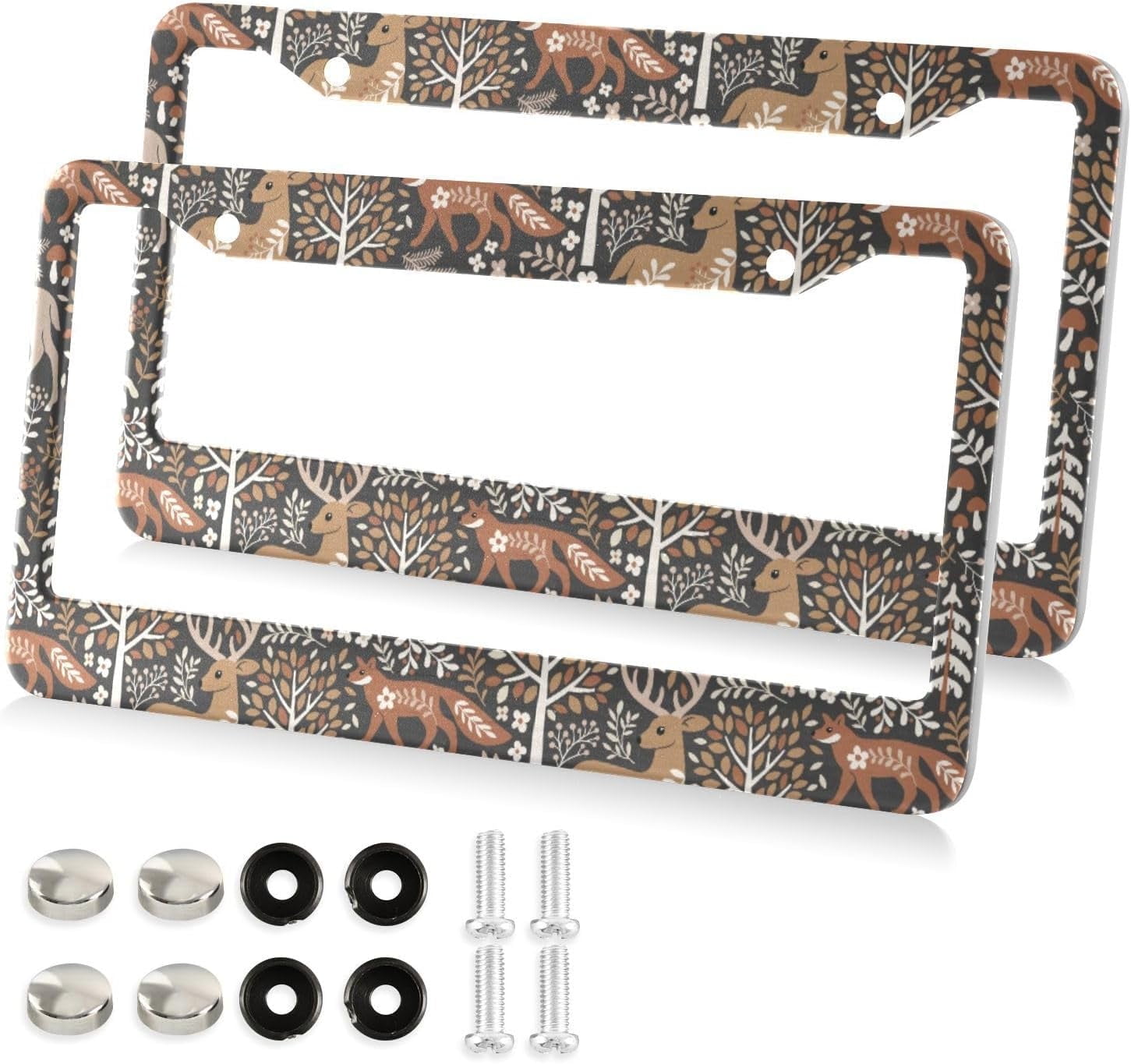 Forest Animals License Plate Frame - 2 Pack Universal Stainless Steel ...