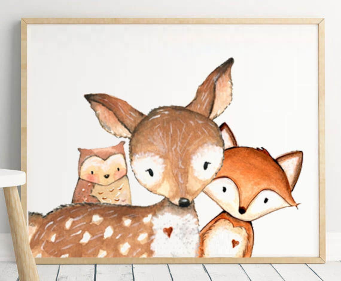 Forest Animals Prints For Nursery, Friends Wall Art, Woodland Print Set ...