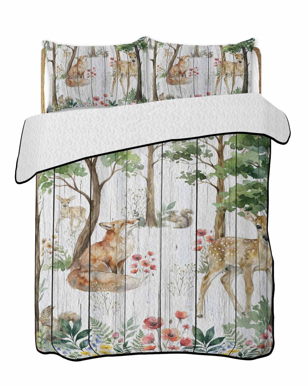 Forest Animals Quilts Bedding Set California King Small Deer Fox ...