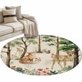Forest Animals Round Rug 4Ft Small Deer Fox Squirrels Flower Tree Linen ...