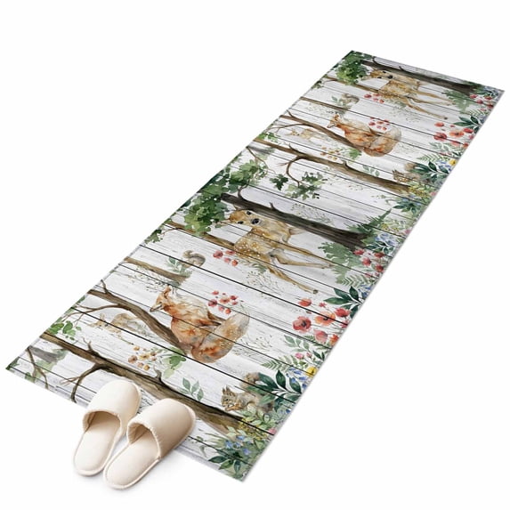 Forest Animals Runner Rug 2'x6' Small Deer Fox Squirrels Flower Tree ...