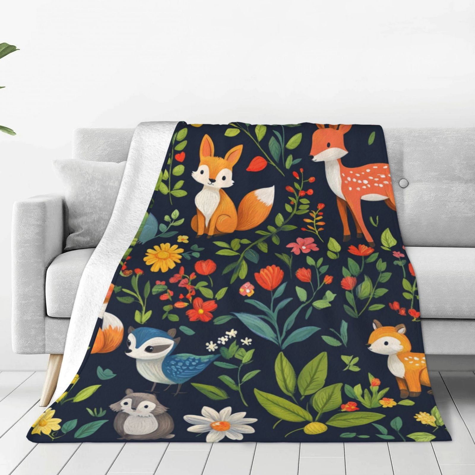 Forest Animals Throw Blanket Gifts for Women Girls , Warm Deer Rabbit ...