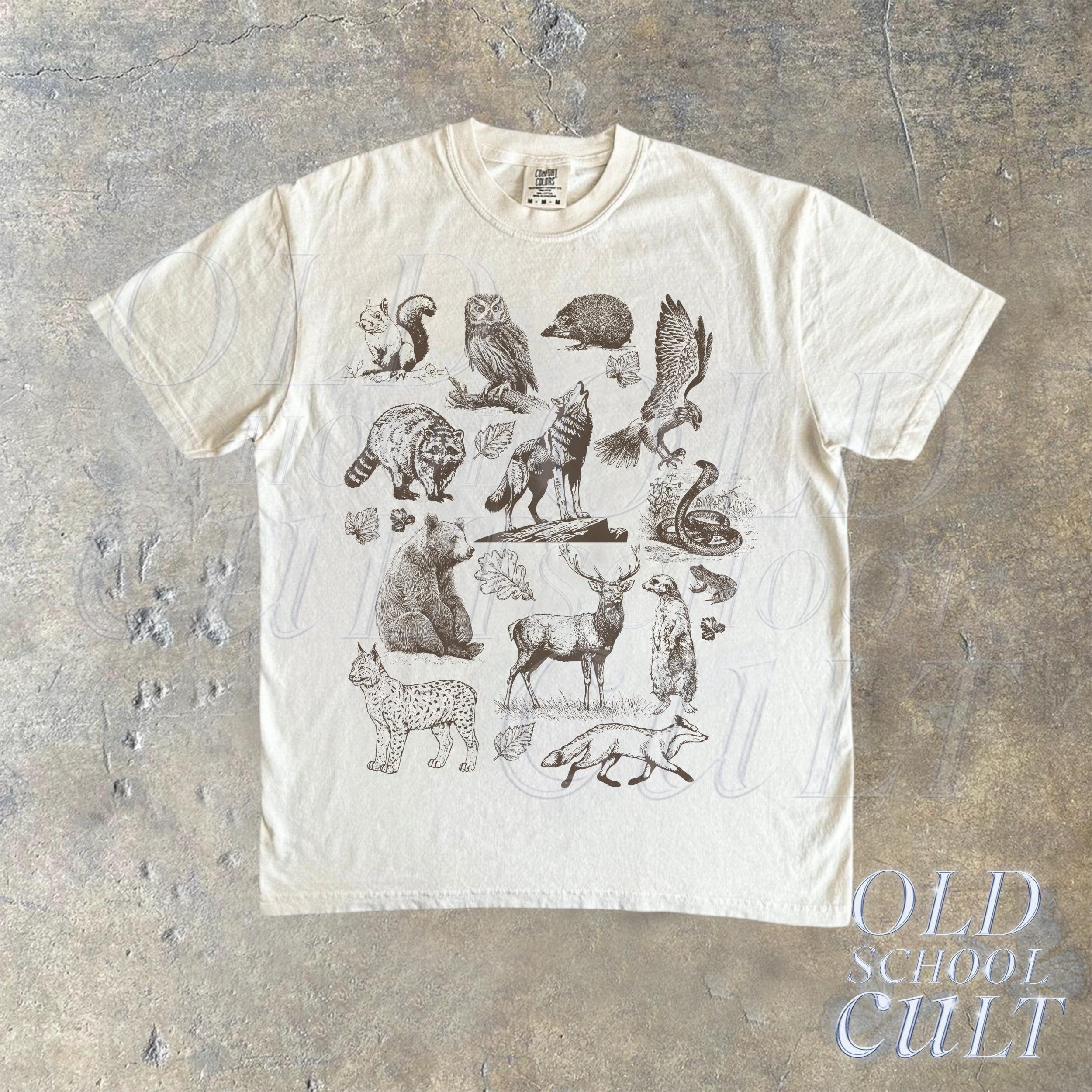 Forest Animals Unisex 90s Style T-Shirt, Retro Animal Drawing Style ...