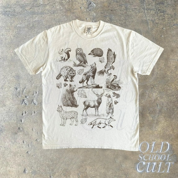 Forest Animals Unisex 90s Style T-Shirt, Retro Animal Drawing Style ...