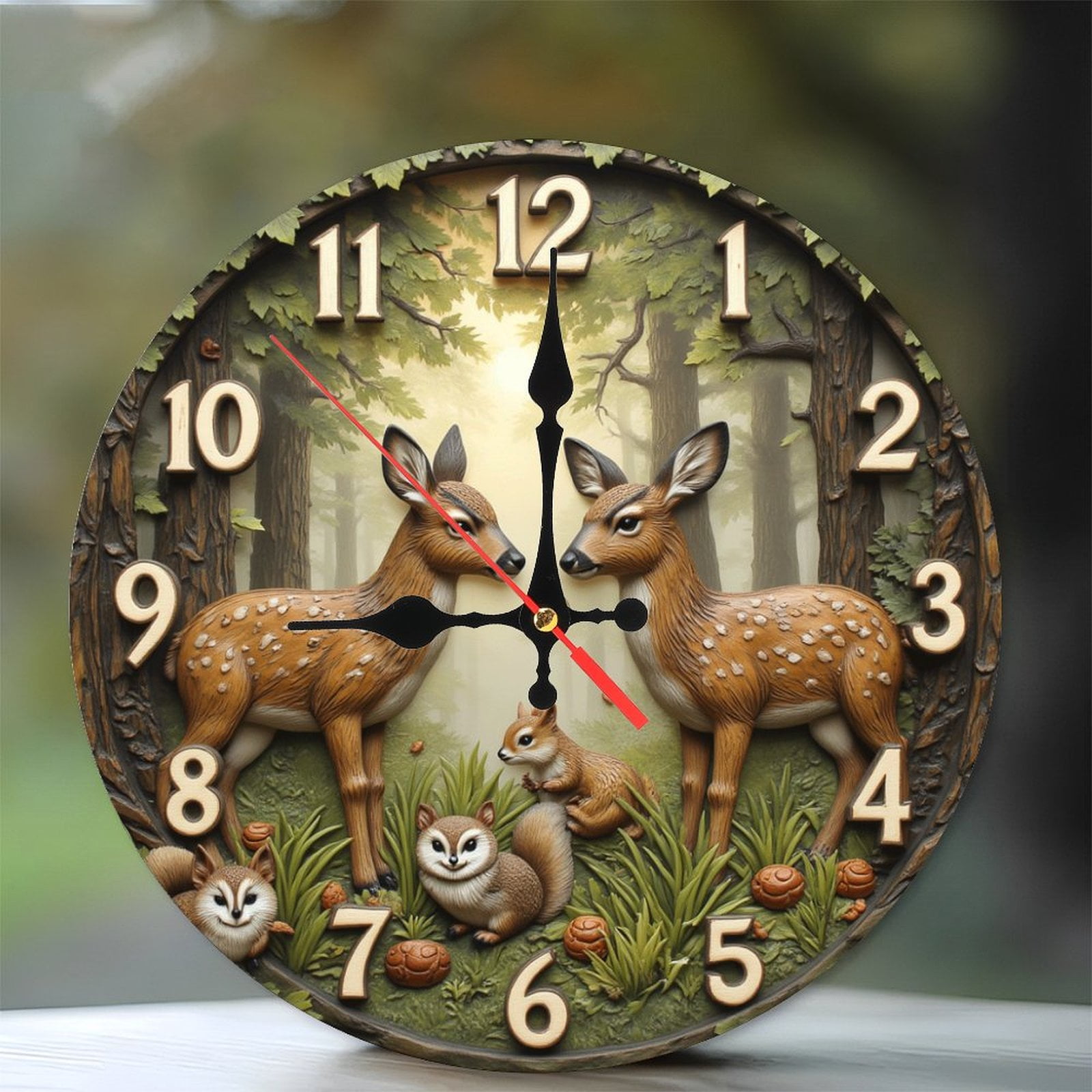 Forest Animals Wall Clock Deer Squirrel Woodland Home Decor 10-Inch ...