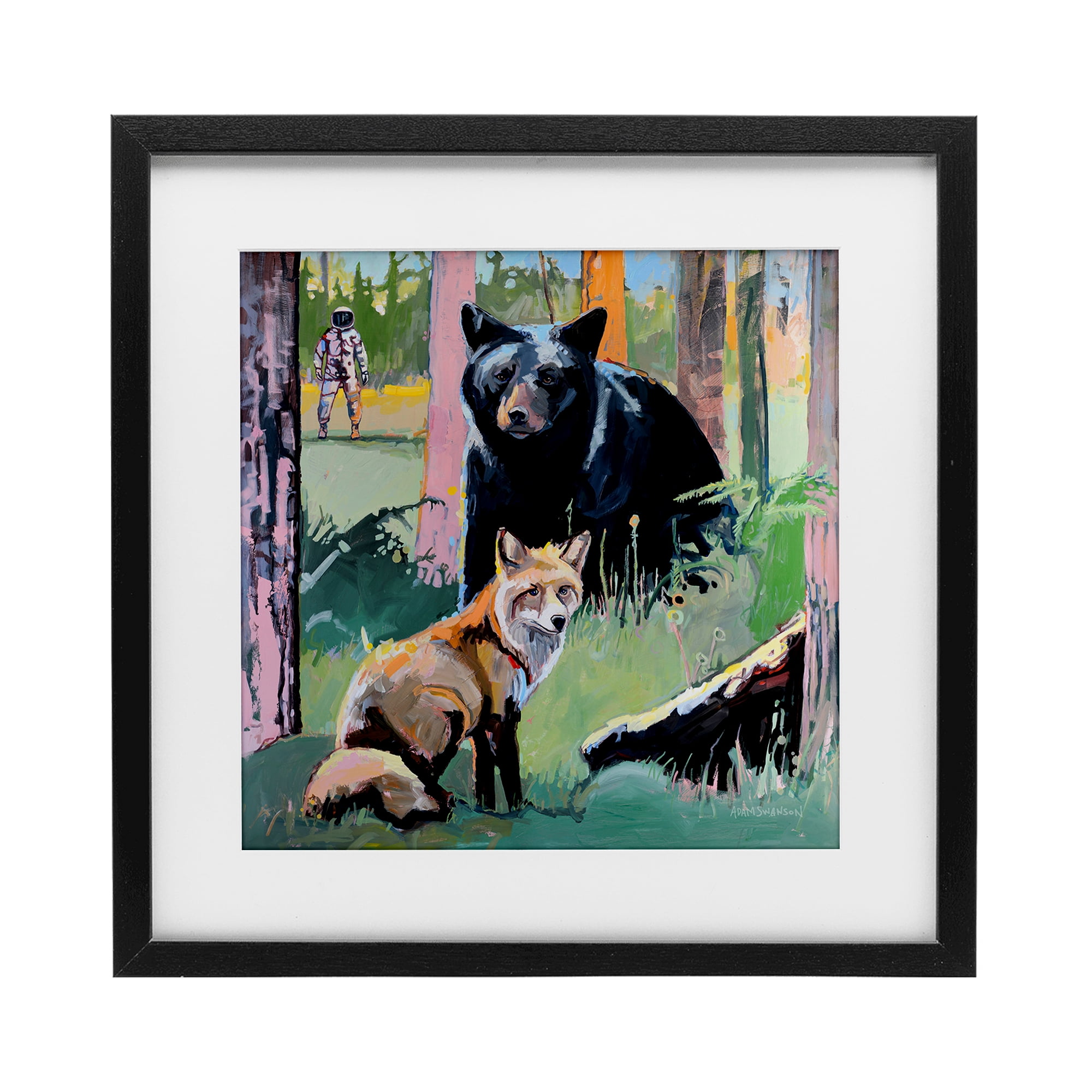 Forest Animals in Deep Space Black Framed Print Under Glass, design by ...