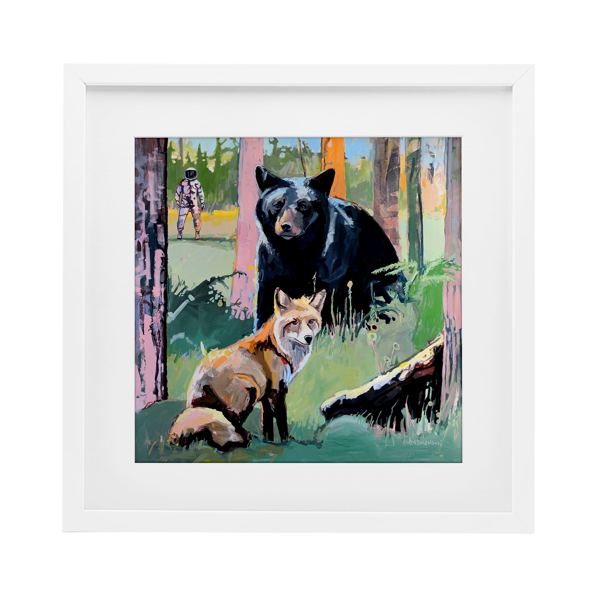 Forest Animals in Deep Space White Framed Print Under Glass, design by ...