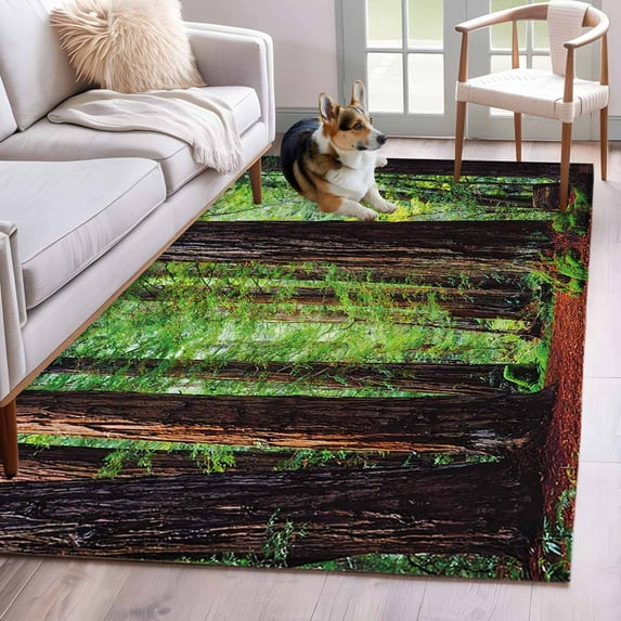Forest Area Rug 3x5 Washable Rug Non Slip Modern Art Summer Botanical ...
