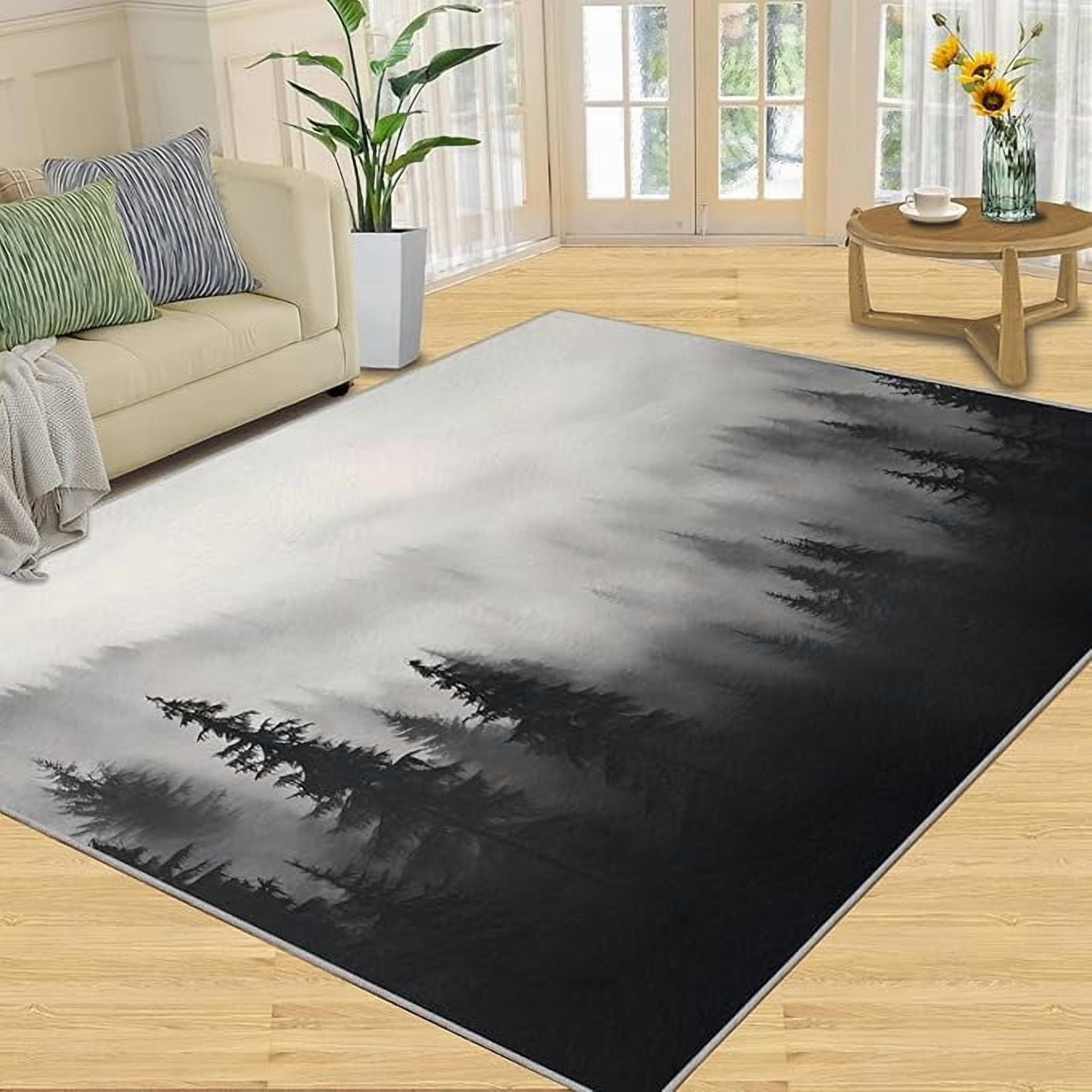 Forest Area Rugs, Minimalist Forests Rug for Bedroom Misty Carpet ...