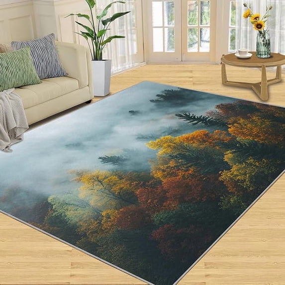 Forest Area Rugs for Living Room - Forest Scenery Rug, Machine Washable ...
