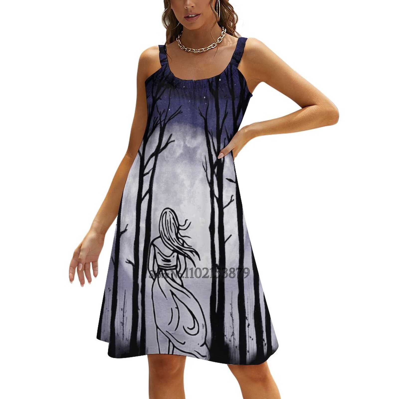 Forest At Night 3 ( Watercolor Style ) Back Lacing Backless Dress ...