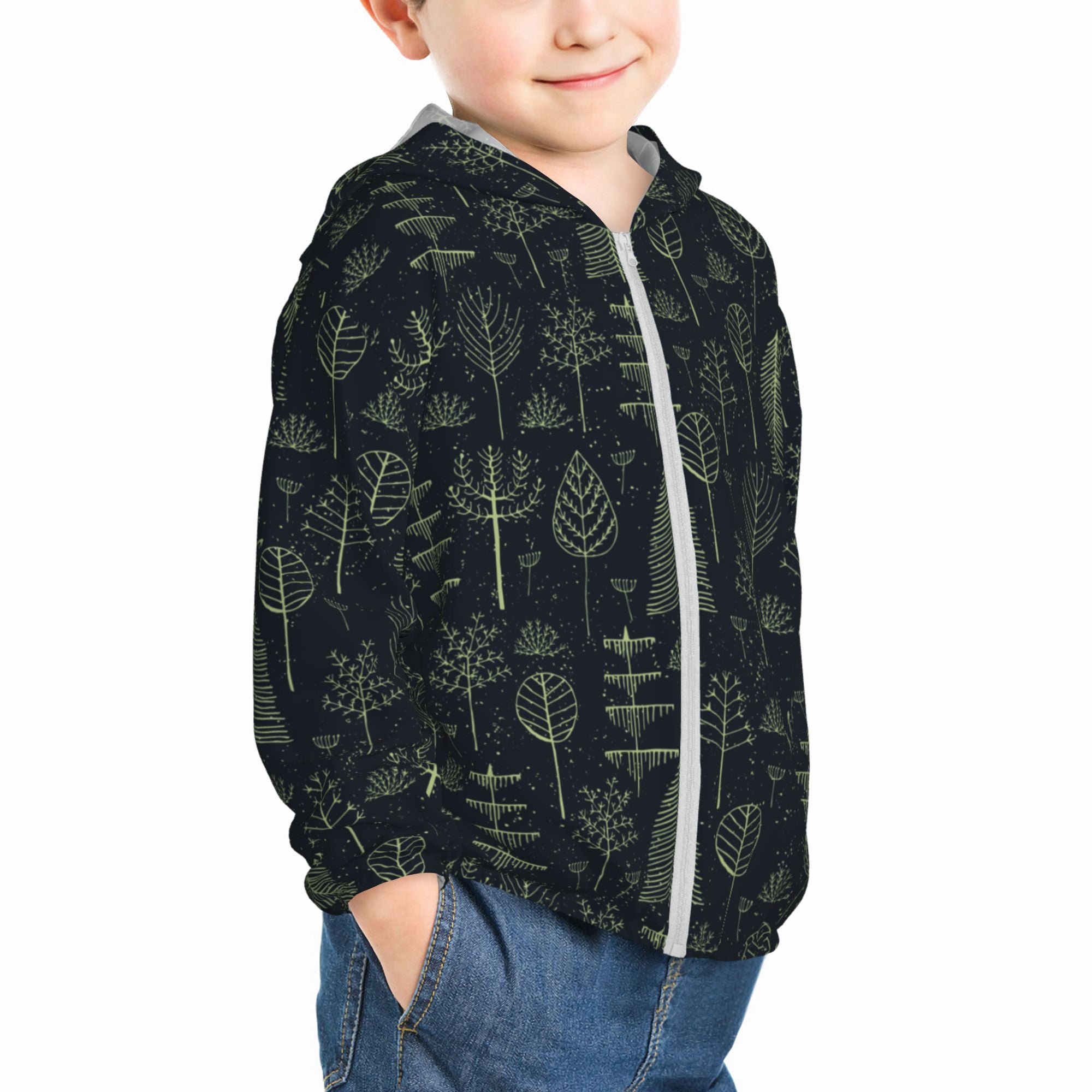 Forest Background Kids Zip-Up Hoodie Girls Boys Sun Protection Jacket Hooded Cooling Shirt ...